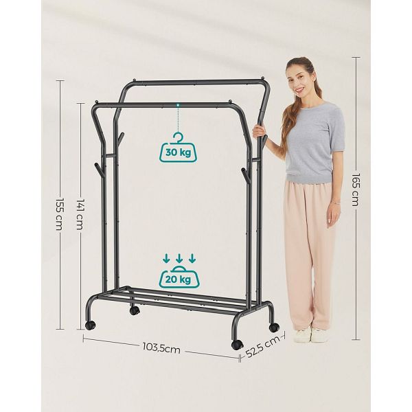 SONGMICS portant à vêtements sur roulettes avec 2 tringles à vêtements ...