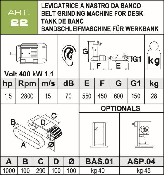 Ponceuse à bande Aceti machine de table Aceti ART. 22 acheter à bas ...