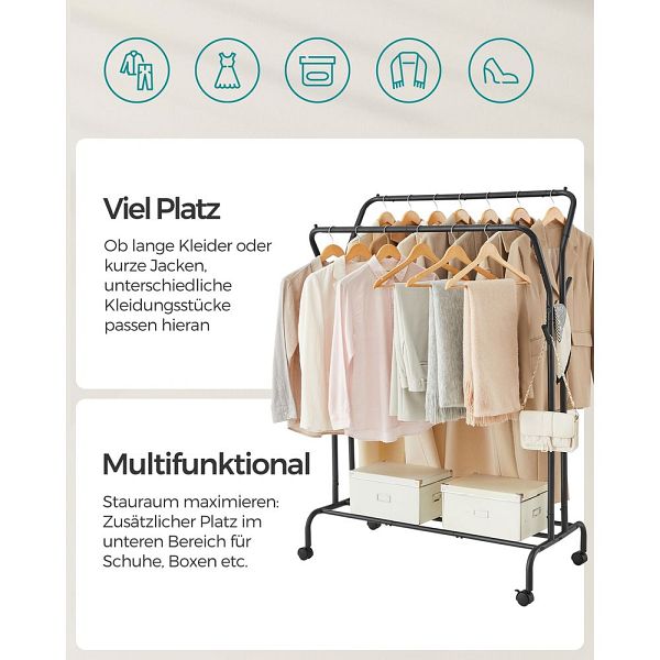 SONGMICS portant à vêtements sur roulettes avec 2 tringles à vêtements ...